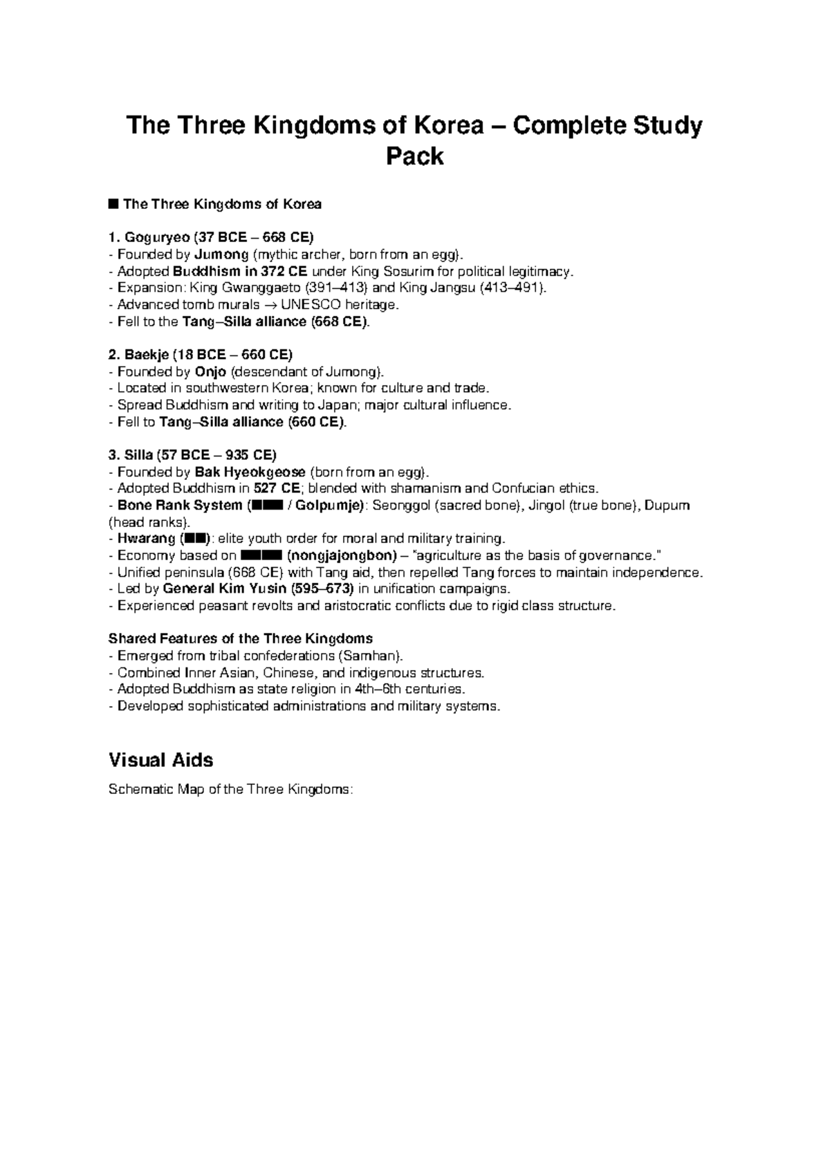 KOR 101: The Three Kingdoms of Korea Complete Study Pack - Studocu