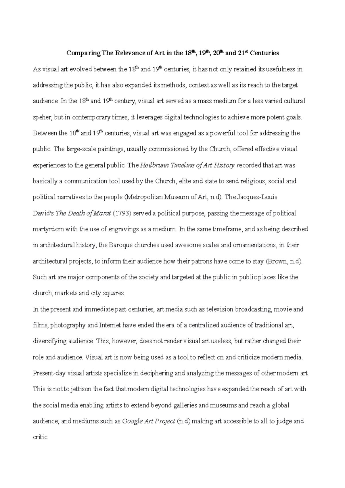 Art History Learning Journal 5: Evolution of Visual Art (18th-21st Cent ...