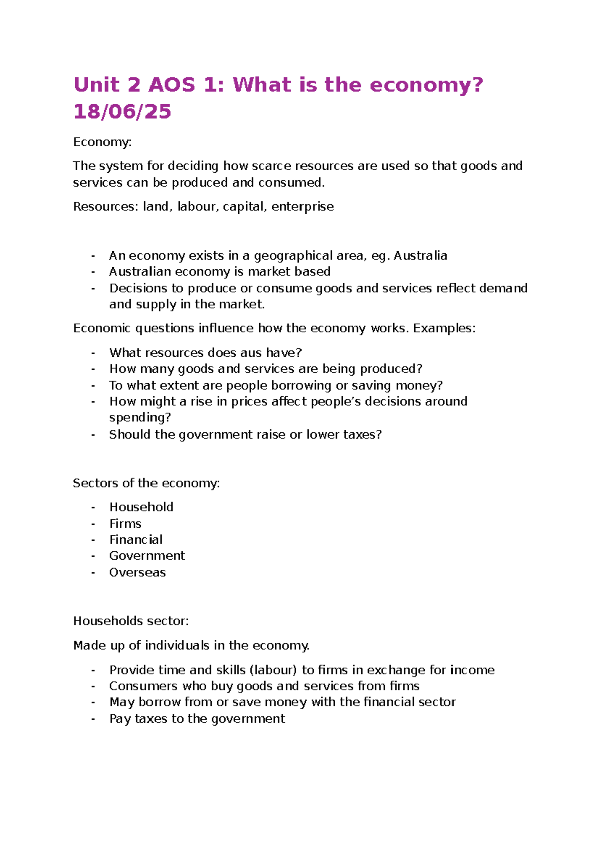 Unit 2 AOS 1: Understanding the Economy and Its Components - Studocu