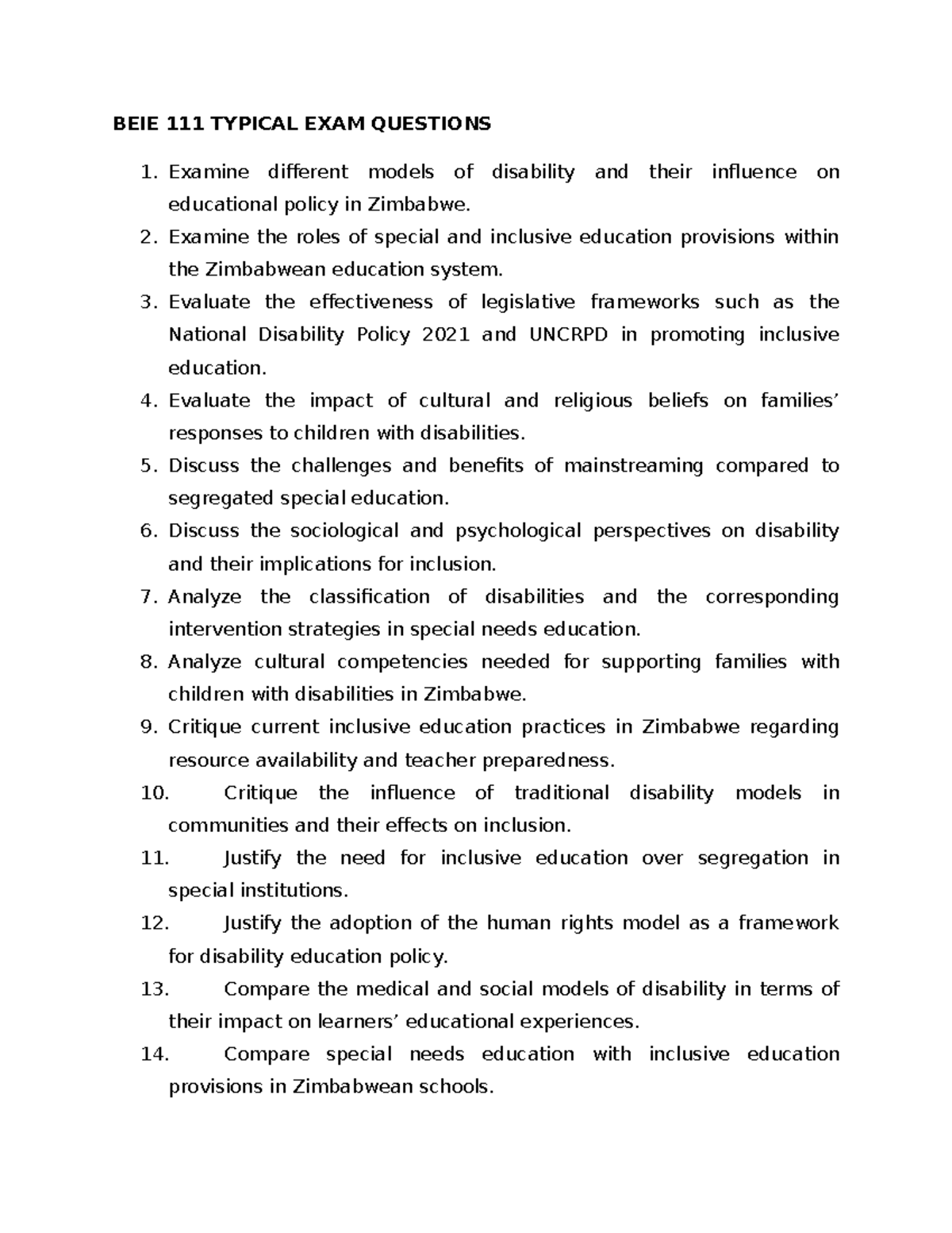 BEIE 111, BEIE 112, APC 111 & HLS 112 Exam Questions Overview - Studocu