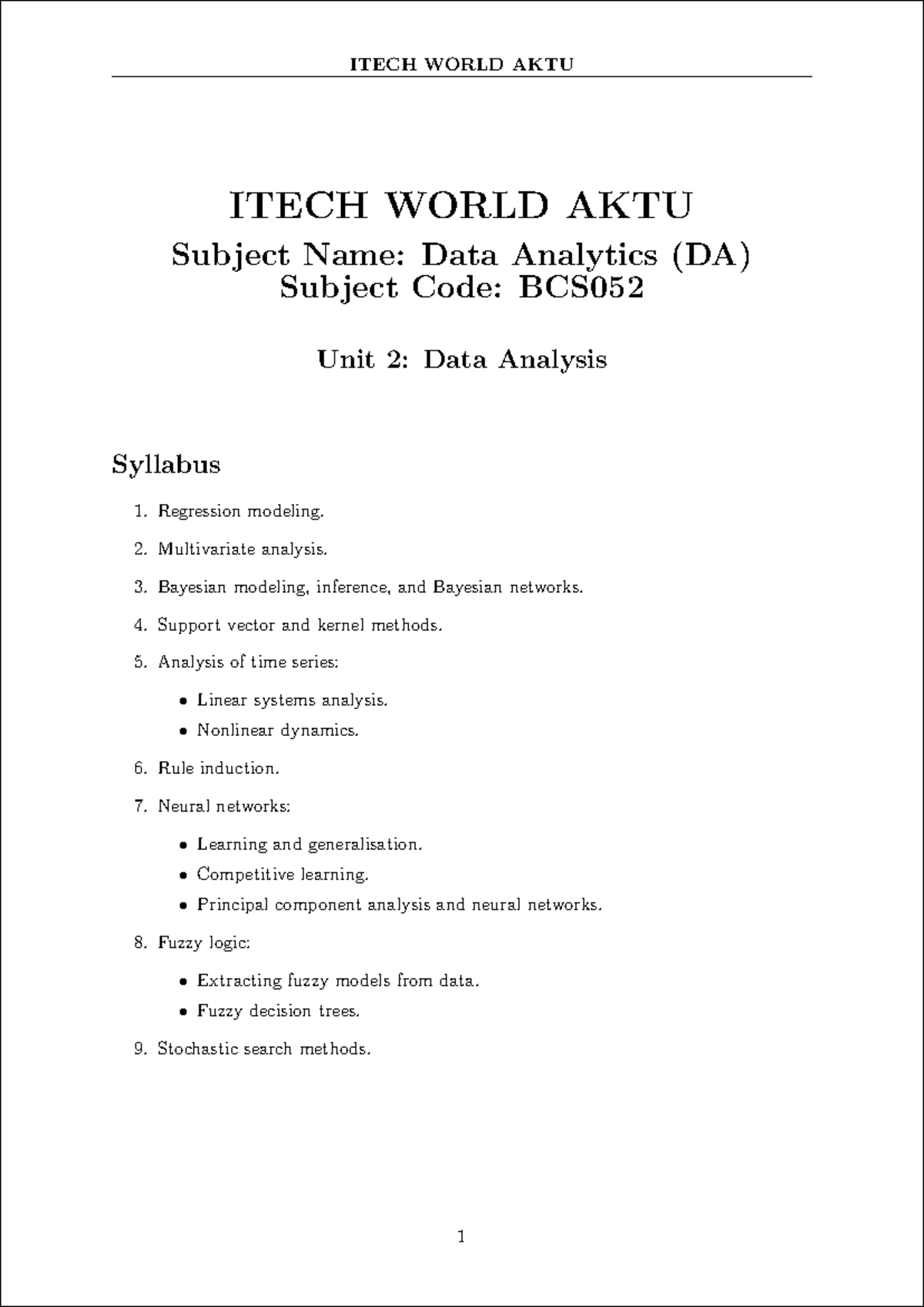 Data Analytics (BCS052) Unit 2: Comprehensive Study Notes - Studocu