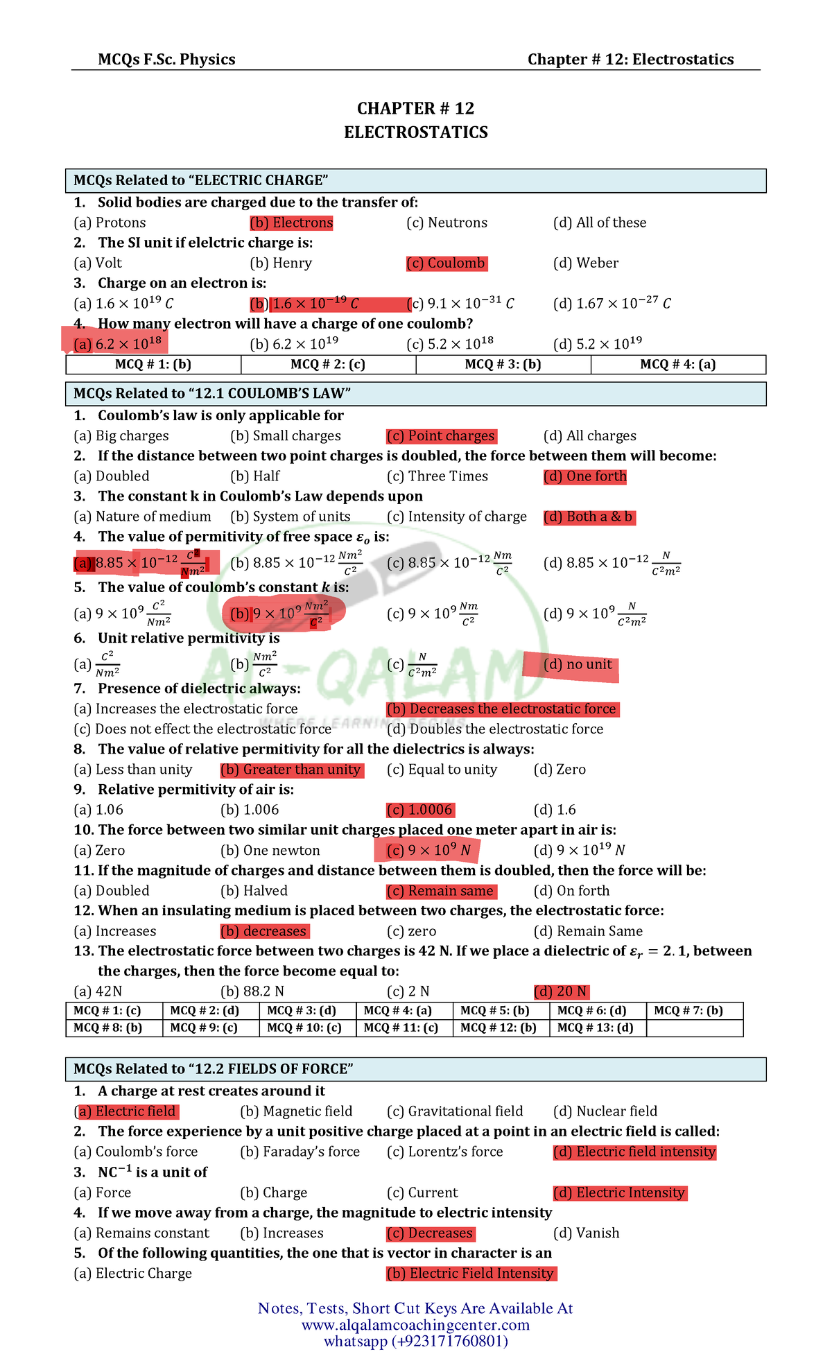 2ND YEAR Physics Full Book Topical MCQS with Answers 1 - MCQs F ...