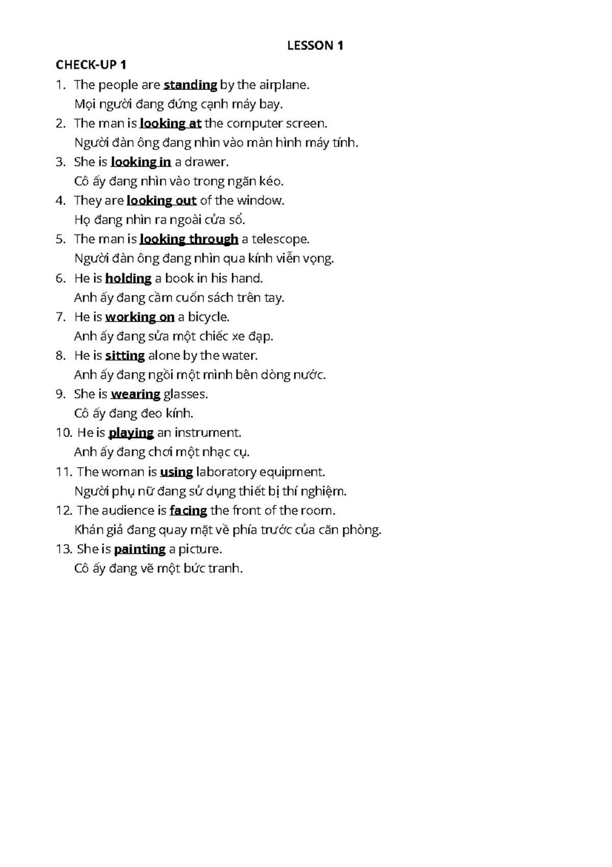 Lesson 1 - Vocabulary Check-Ups and Exercises - Studocu