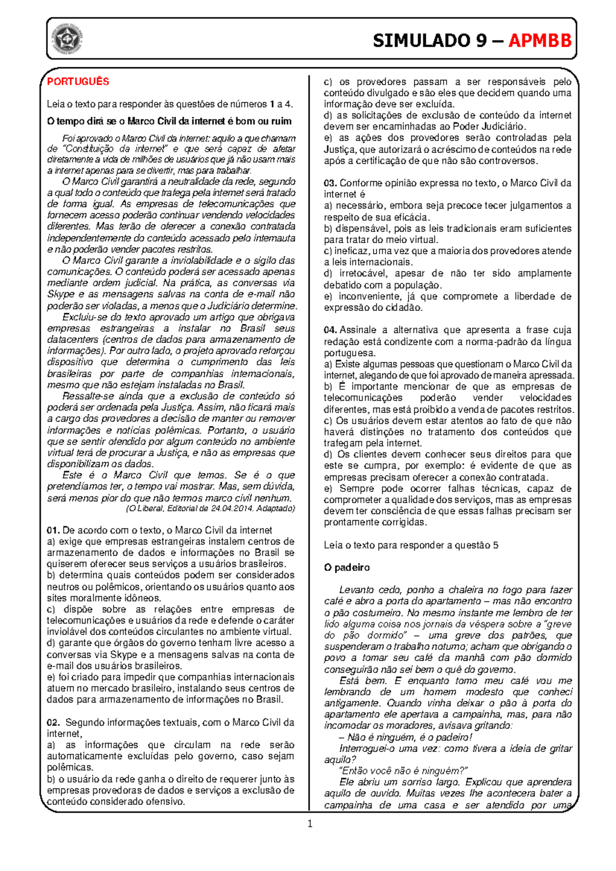 APMBB - Simulado 9: Resumo e Questões para Concurseiros - Studocu