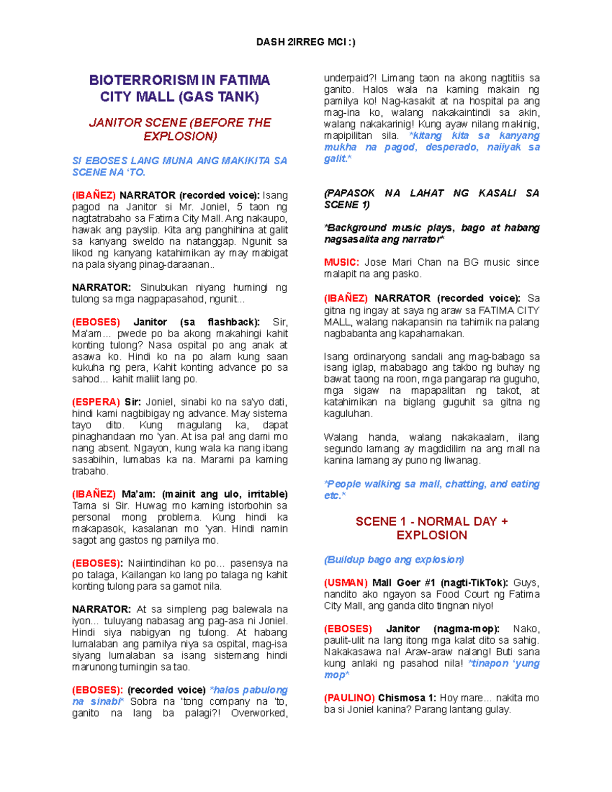 DASH 2IRREG MCI :) Disaster Response Script: Fatima City Mall Explosion ...