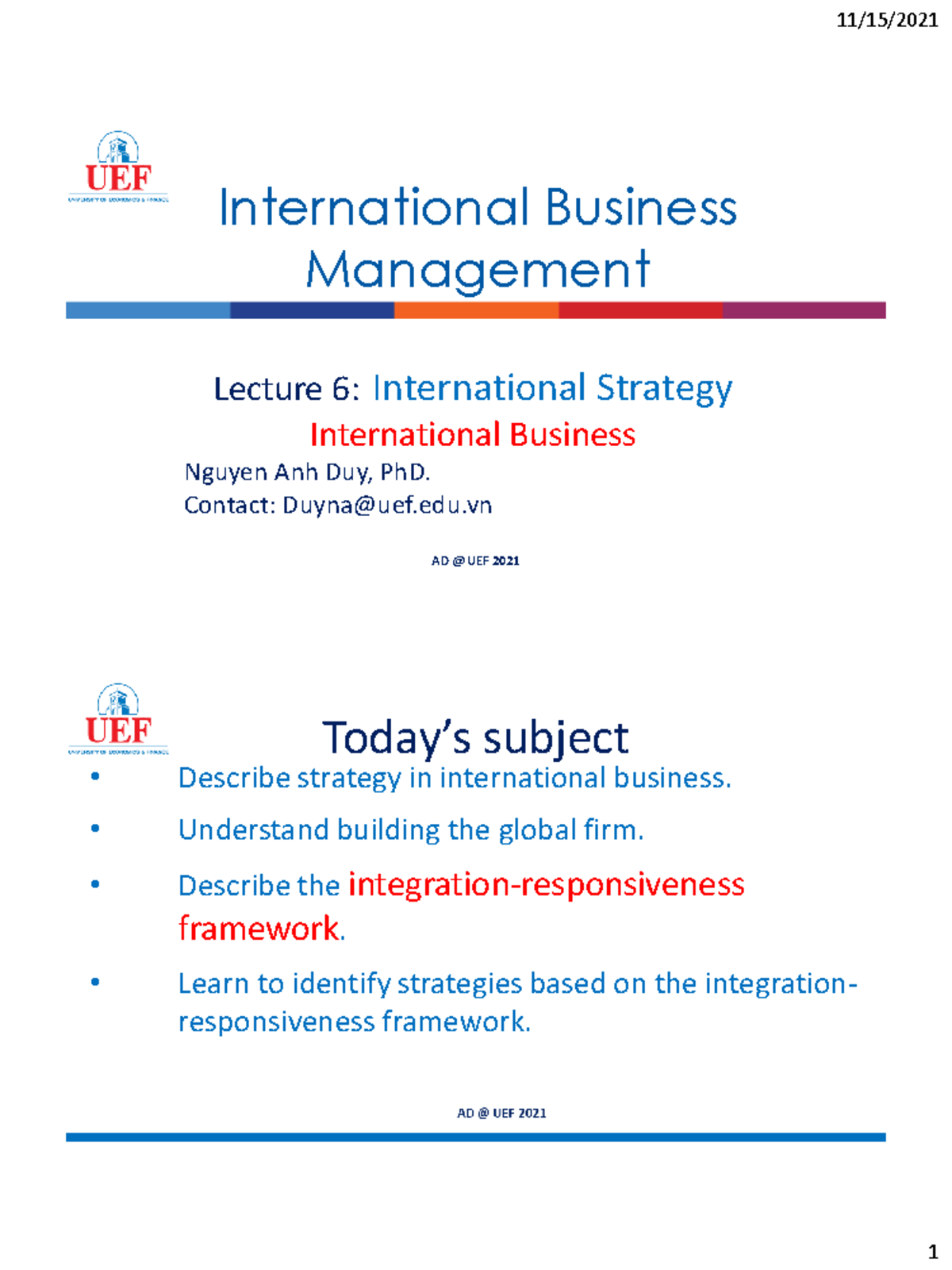Int Business Management Course AD Day 6 International Strate ...