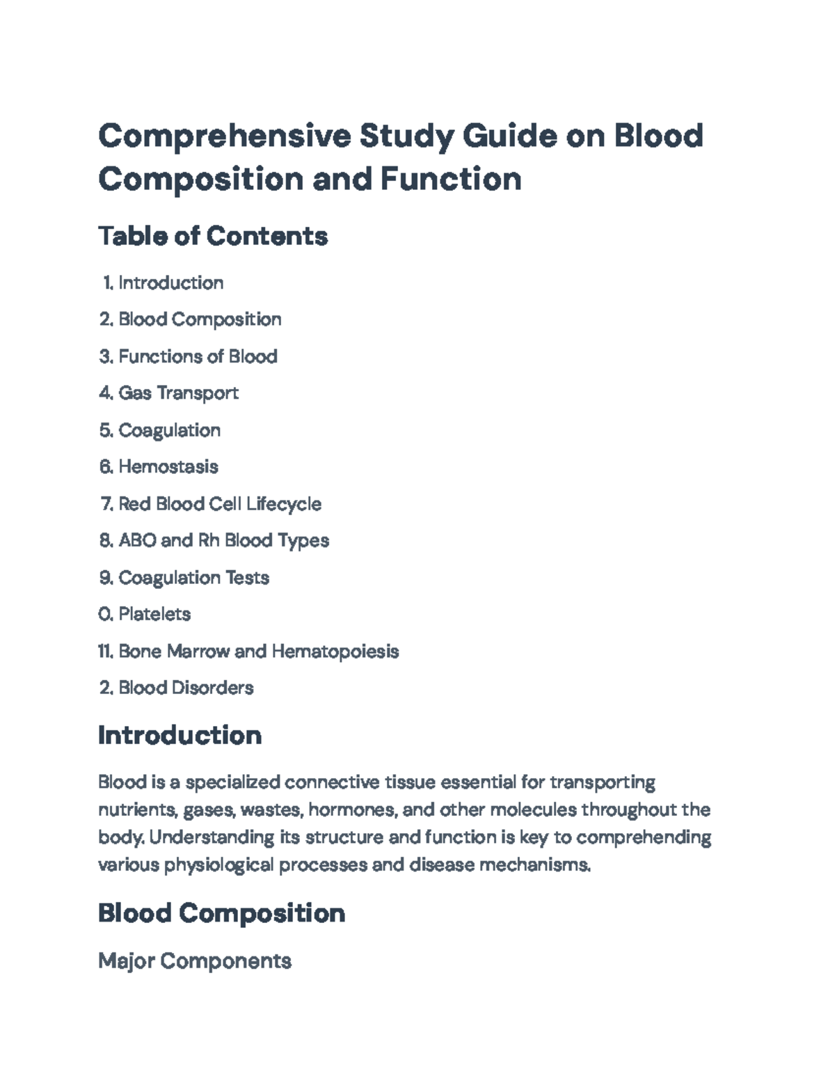 Comprehensive Guide to Blood Composition & Functions (BIO101) - Studocu