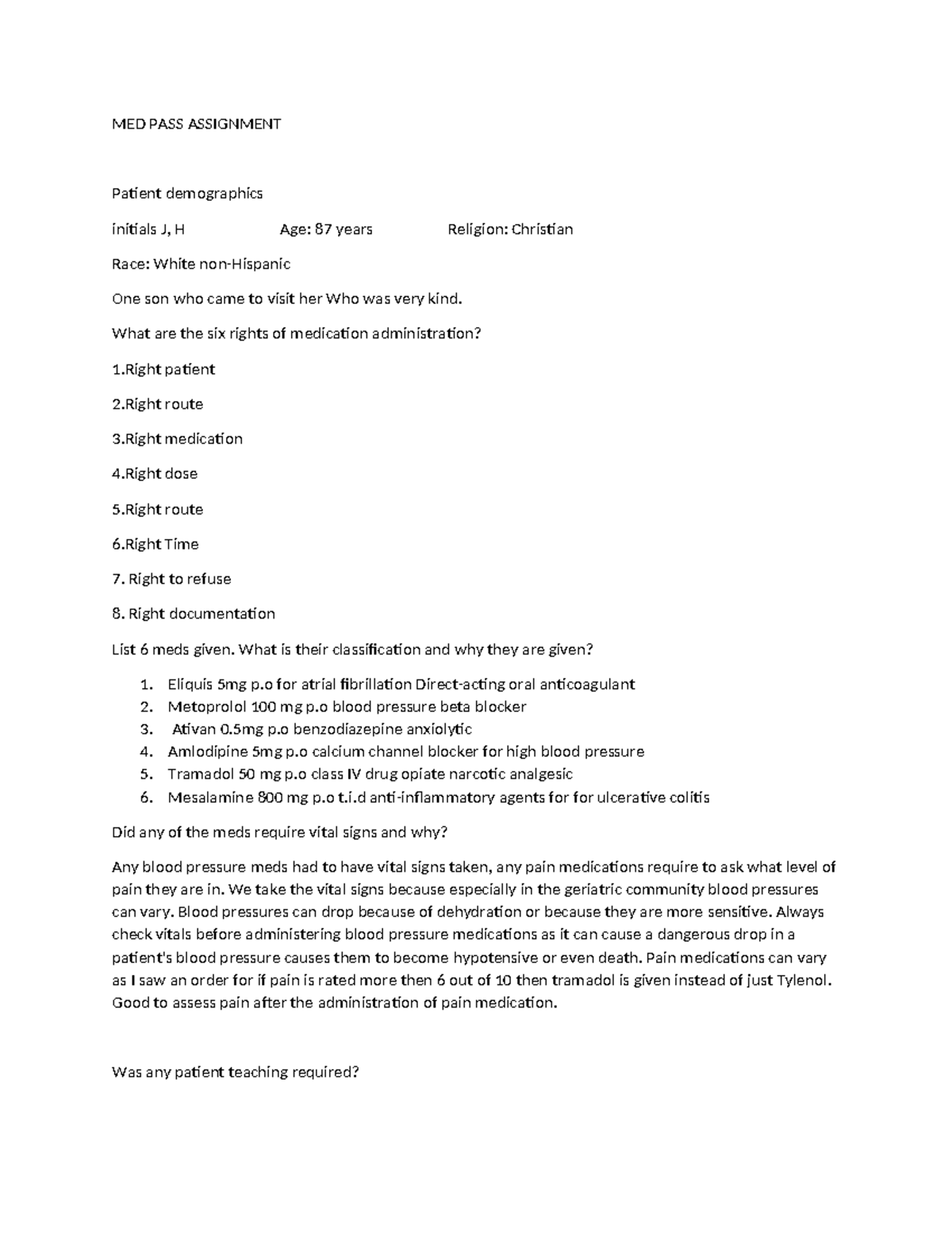 MED PASS 1 - Medication Administration Notes and Patient Care - Studocu