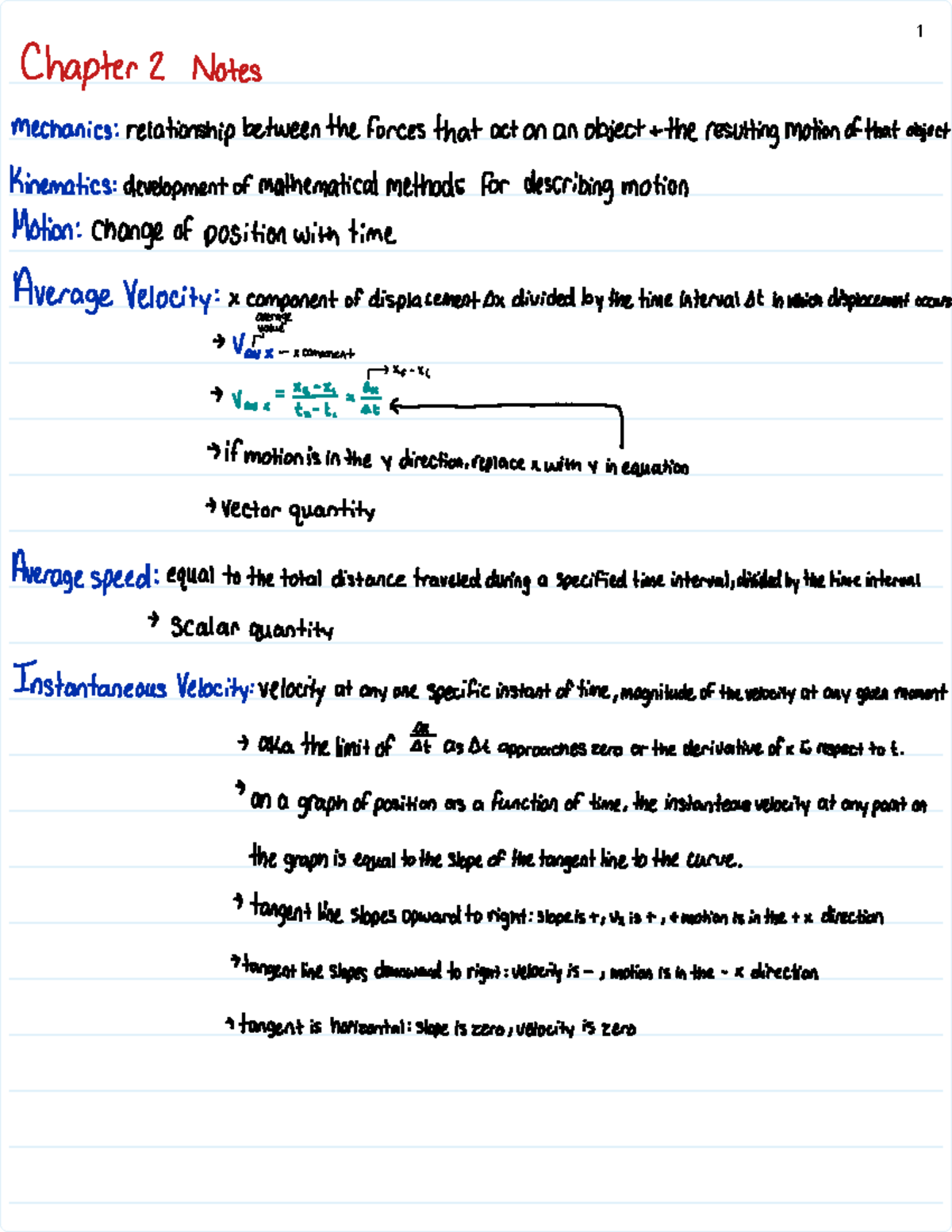 Chapter 2 notes - 1 Chapter 2 Notes mechanics: relationship between the ...