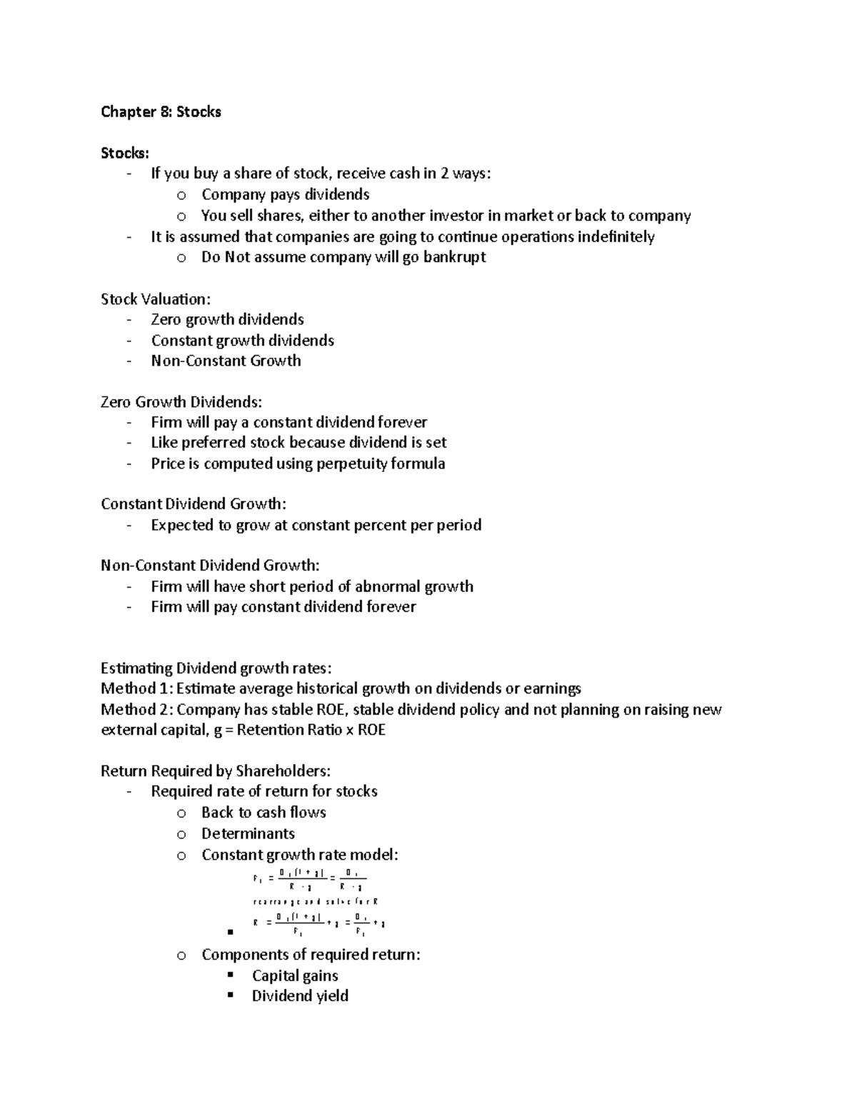 Lecture Notes on Stocks - CH 8 Overview and Valuation Methods - Studocu