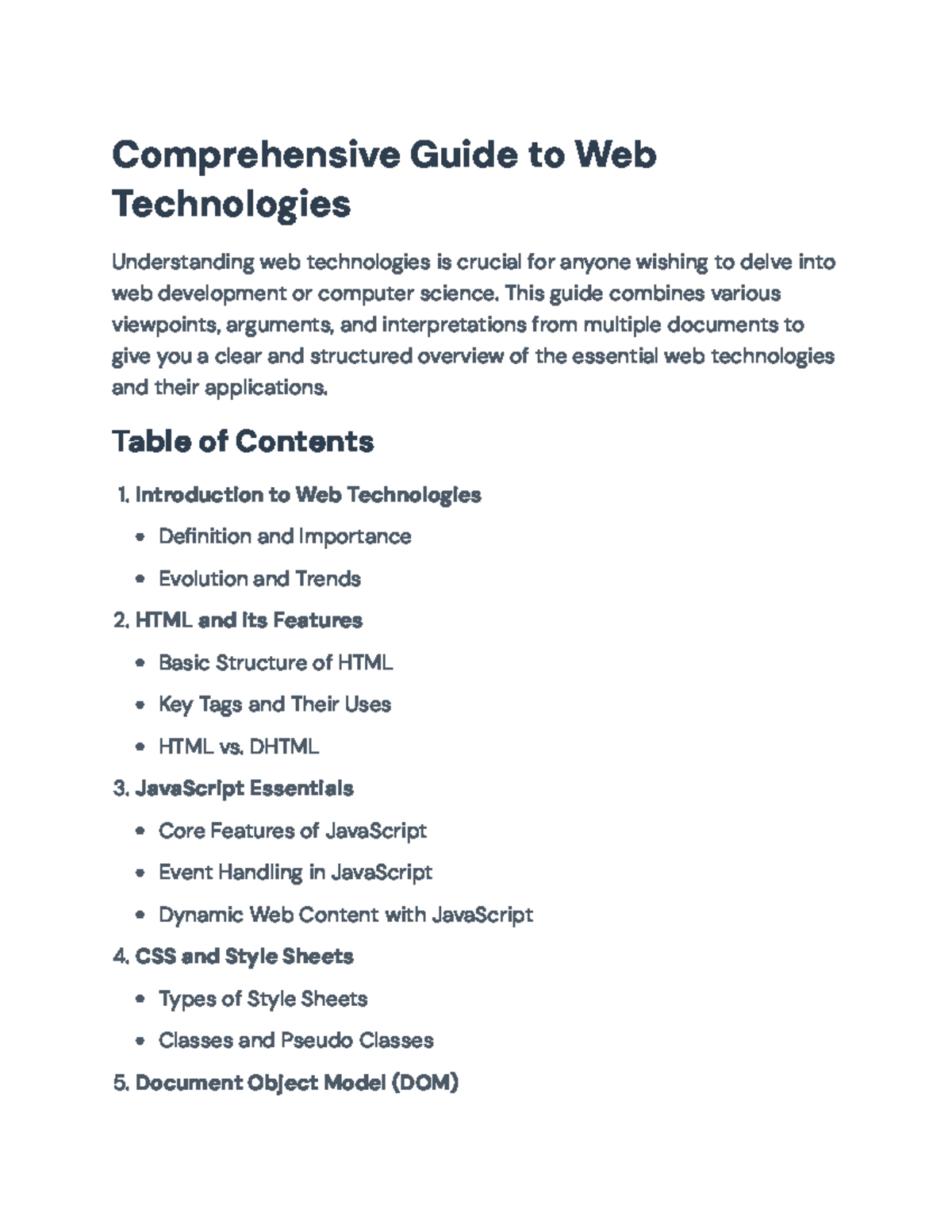 Comprehensive Guide to Web Technologies: HTML, CSS, JavaScript, and ...