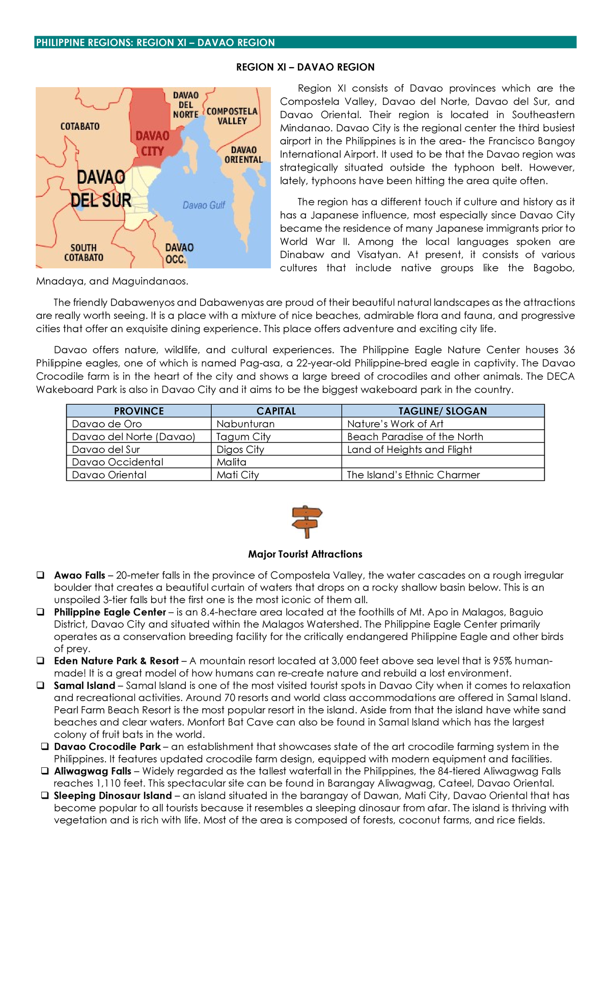 PHILIPPINE REGIONS: REGION XI DAVAO REGION OVERVIEW - Studocu