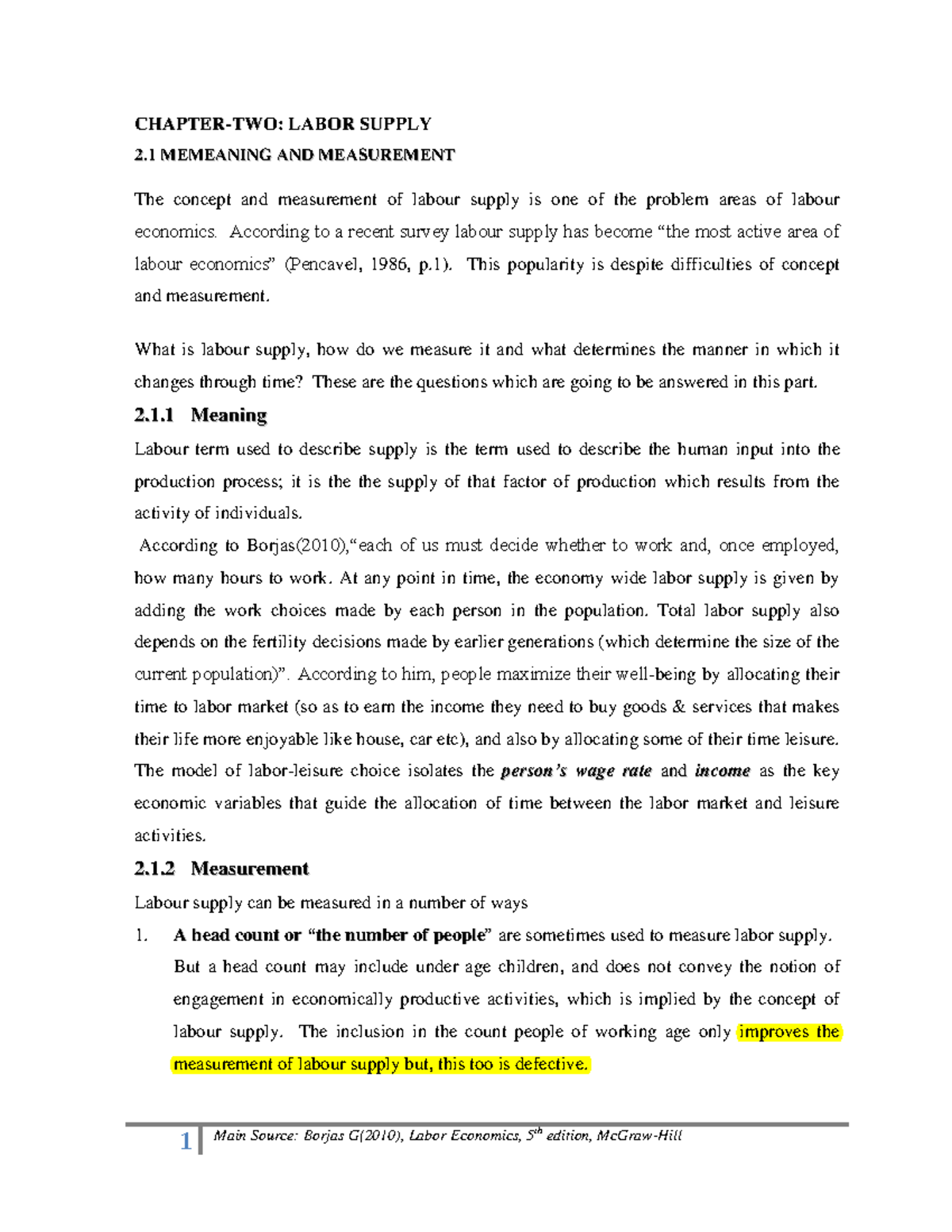 Unit-2-Labor Supply - Lecture Notes on Labor Supply and Measurement ...