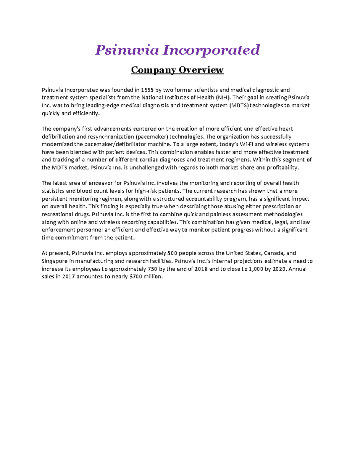 C727 Company Overview Attachment Final - Psinuvia Incorporated Company ...