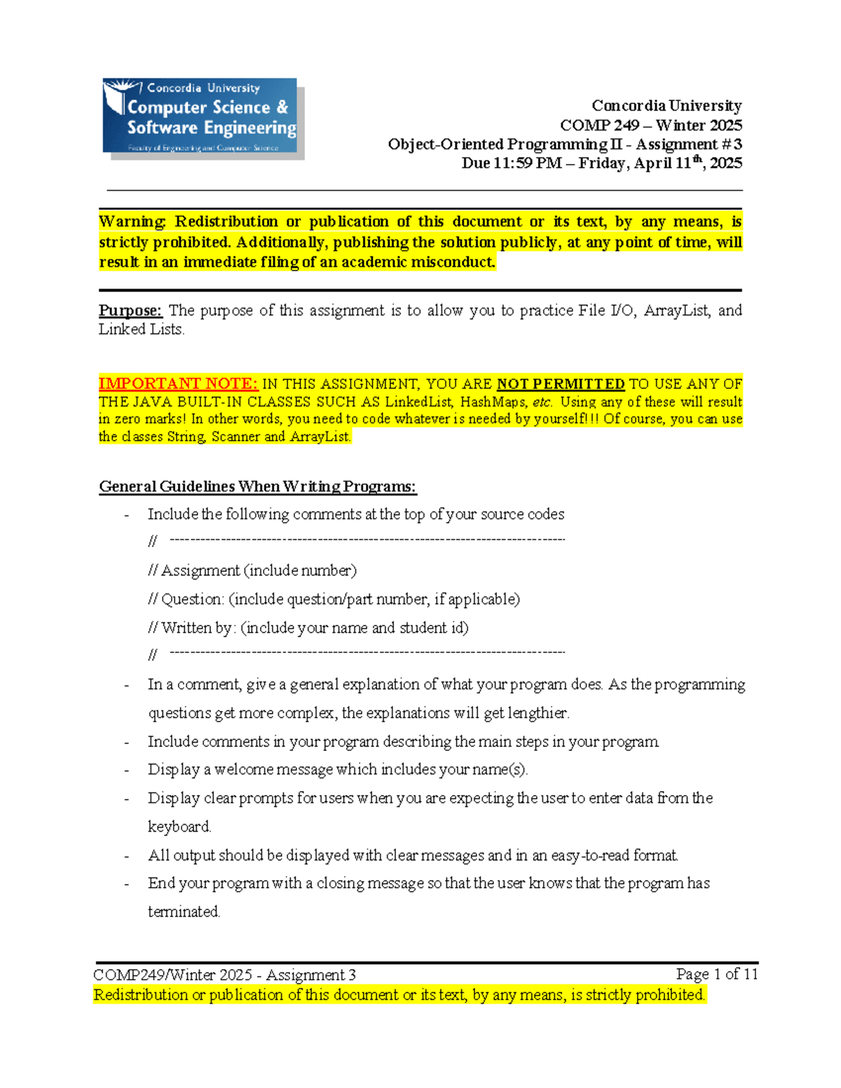 COMP 249 - Assignment 3 - Winter 2025 - COMP249/Winter 2025 ...