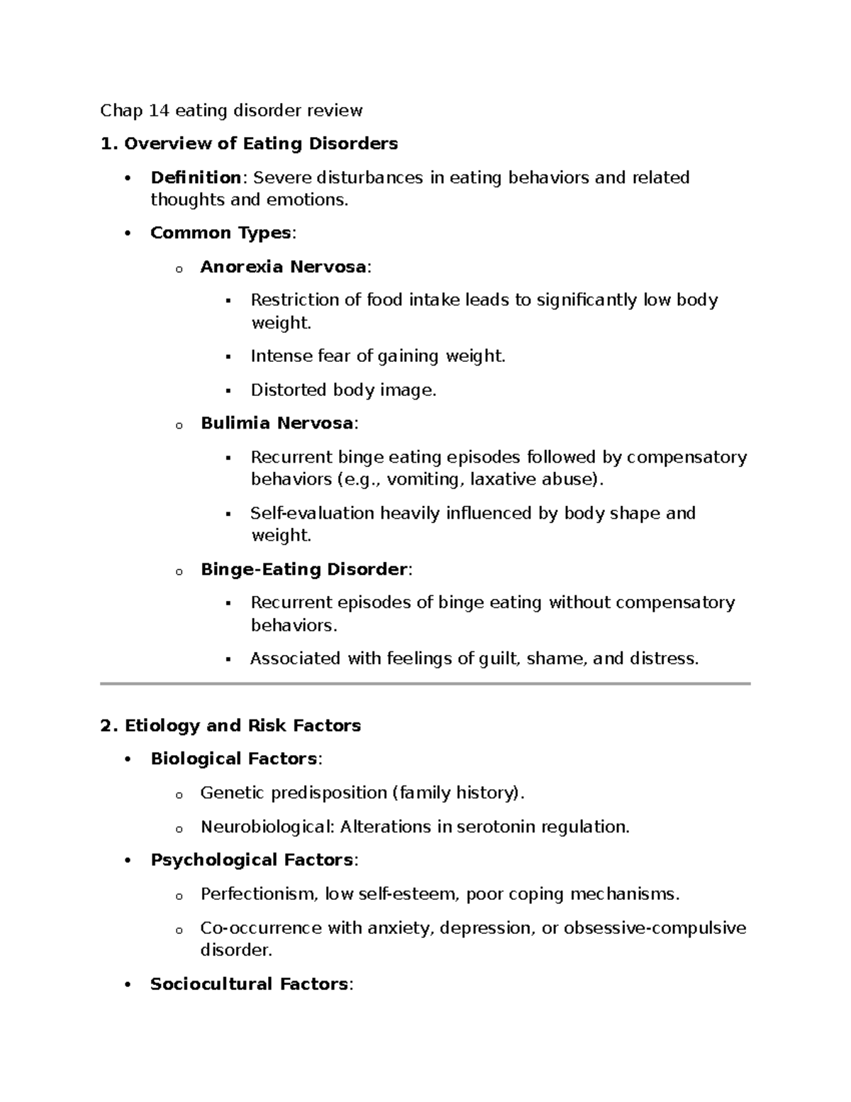 Chap 14 eating disorder - Chap 14 eating disorder review 1. Overview of ...