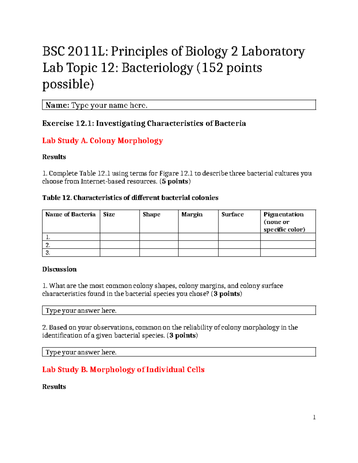 Bsc2011 l topic 12 lab report template - BSC 2011L: Principles of ...
