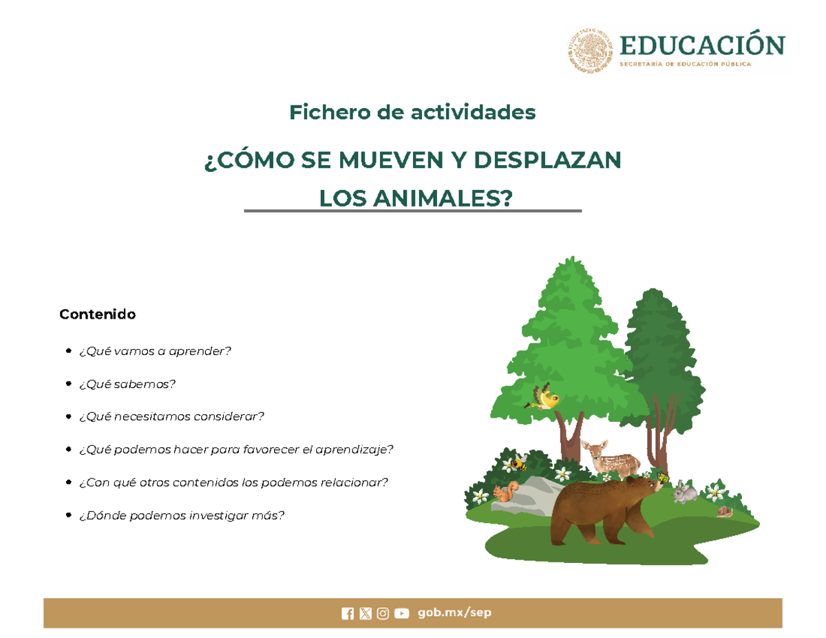 Ficha 3° - ¿Cómo se Mueven y Desplazan los Animales? - Studocu