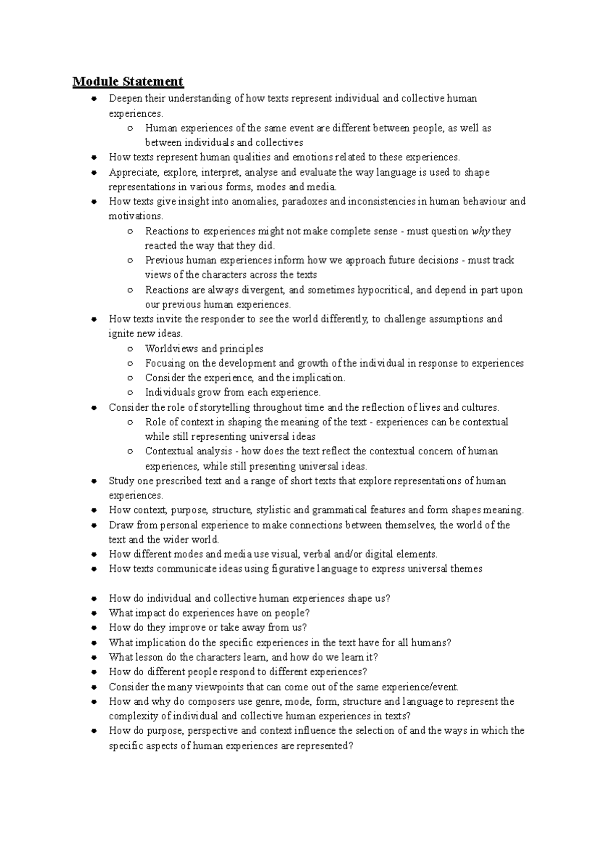 Common Module - Exploring Human Experiences in Texts: A General Rubric ...