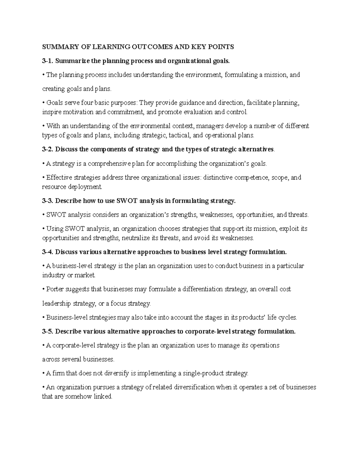 POM 3 - Summary of Planning Process and Strategic Goals - Studocu