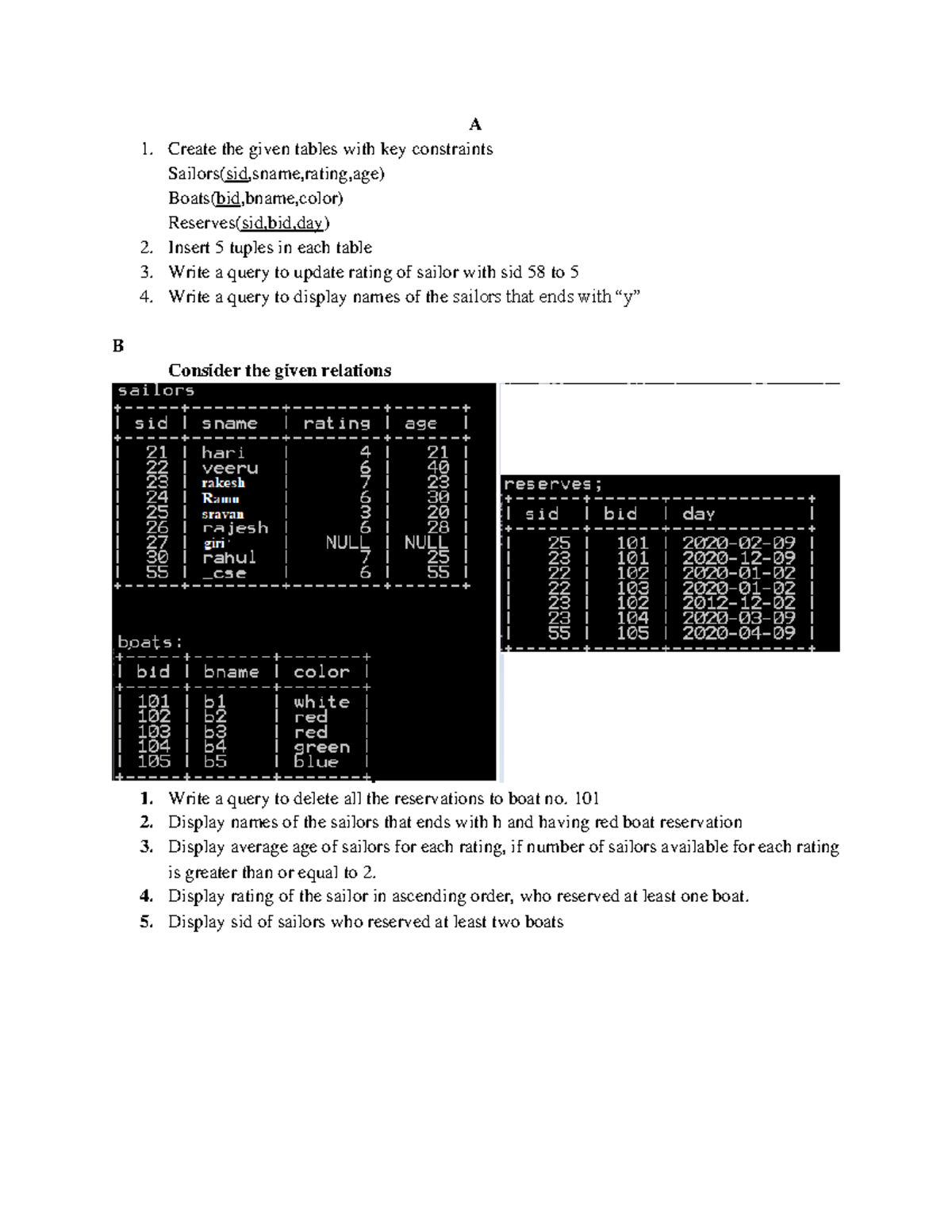DBMS Lab Practice Questions & Exercises for DBMS101 Course - Studocu