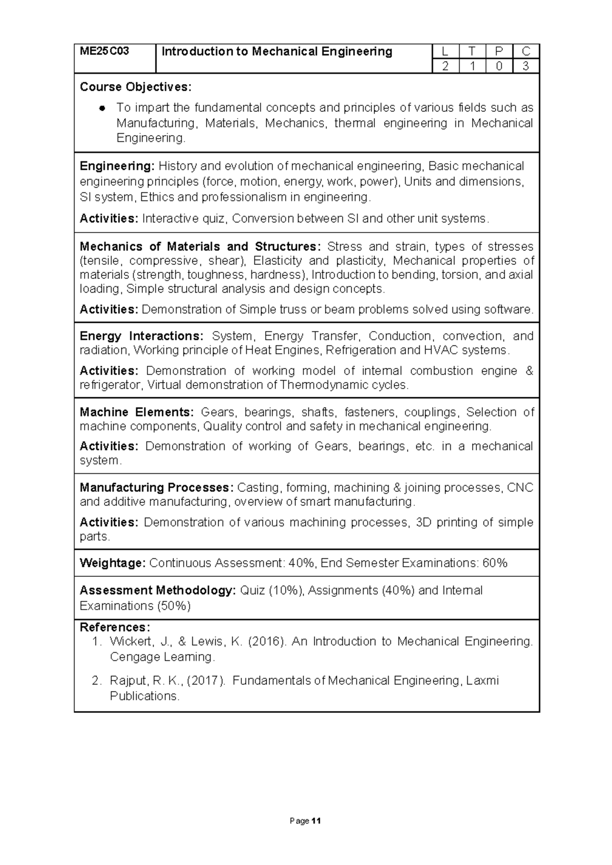 ME25C03 Introduction to Mechanical Engineering: Course Overview and ...
