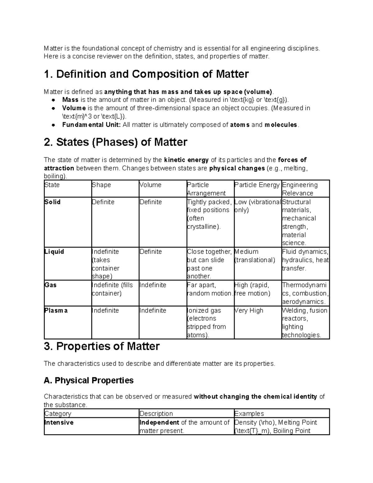 CHEM 101: Matter - Definition, States, and Properties Reviewer - Studocu