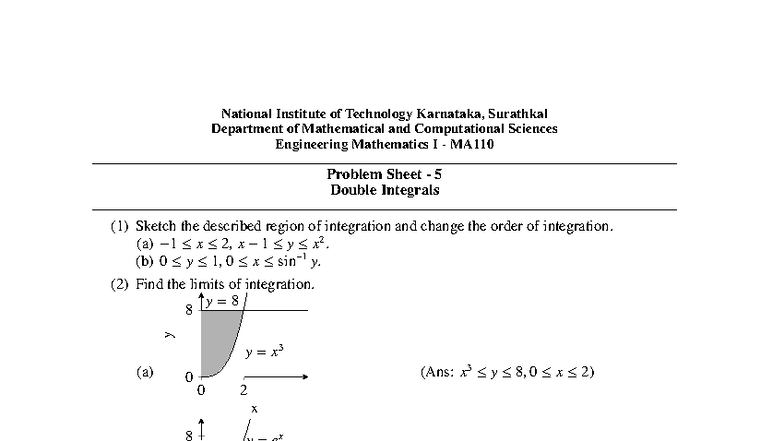 MA110 Engineering Mathematics I: Problem Sheet 5 - Double Integrals - Studocu