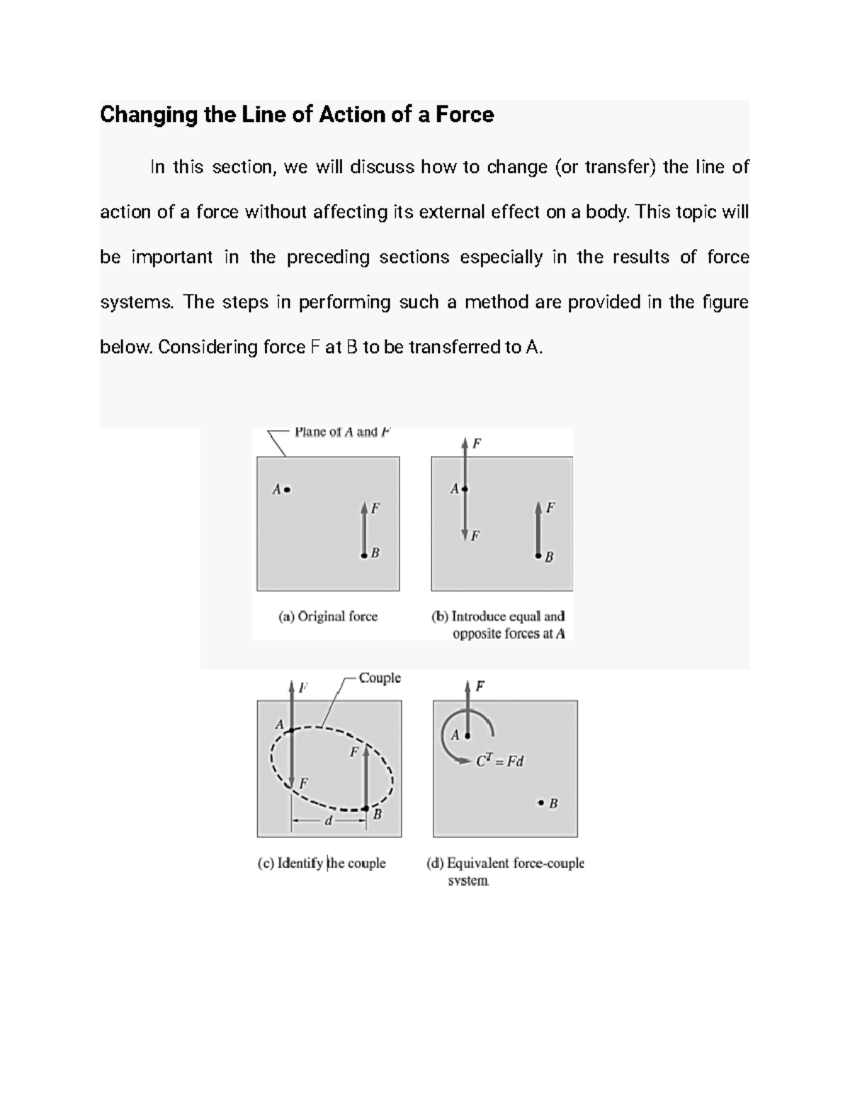 Changing the Line of Action of a Force - This topic will be important ...