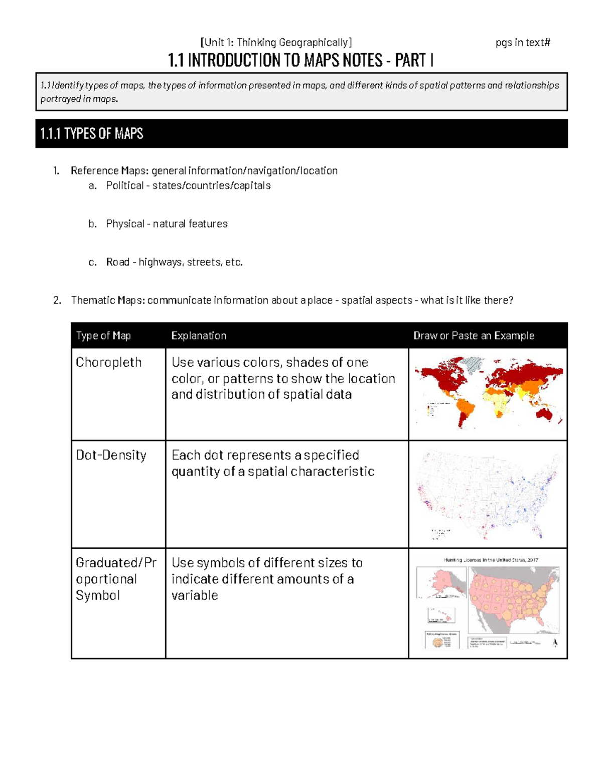 APHUG 1: Thinking Geographically - Introduction to Maps Notes - Studocu