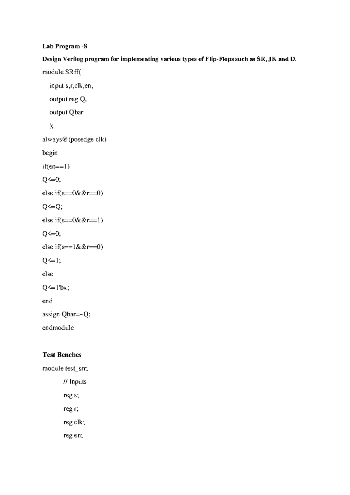Lab Program Design: Verilog Implementation of SR, JK, D Flip Flops ...