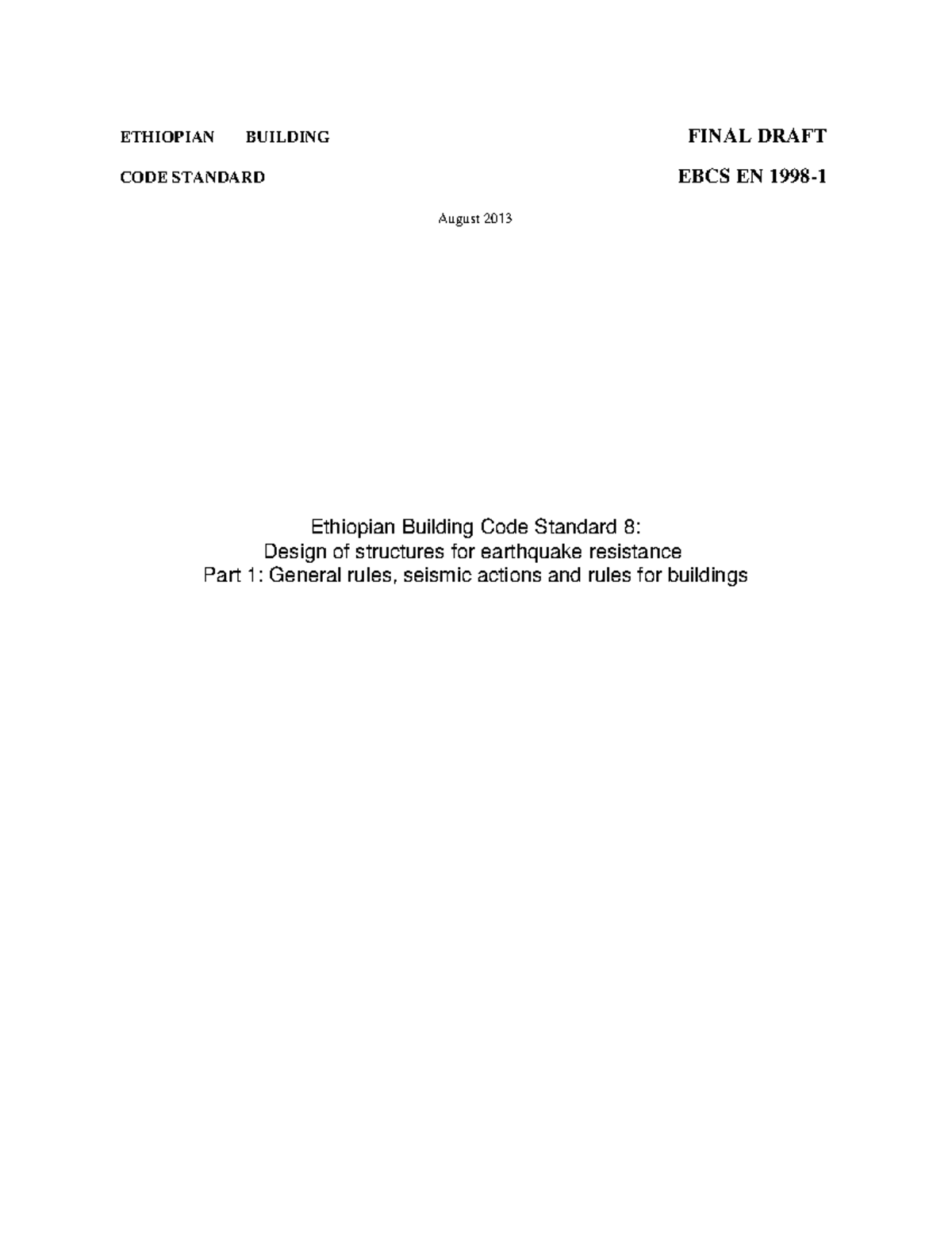 EBCS EN 1998: Design Code for Earthquake Resistance - Final Draft - Studocu