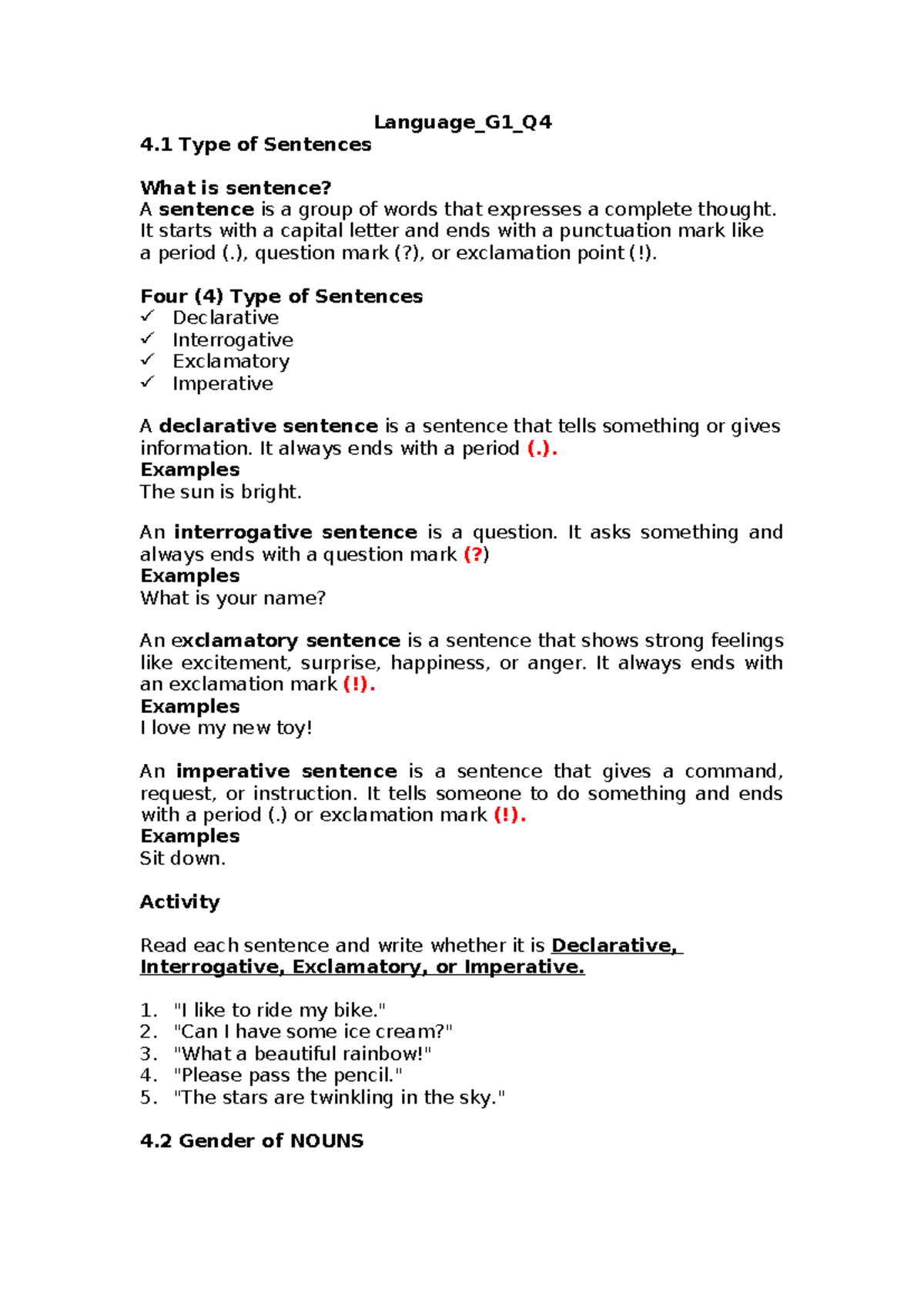 Language - reviewer - Language_G1_Q 4 Type of Sentences What is ...