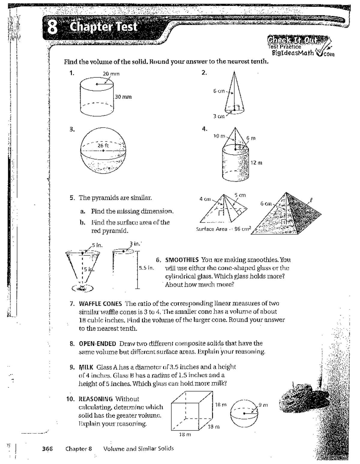 Chapter 8 Test Practice - Volume & Similar Solids Answer Key - Studocu