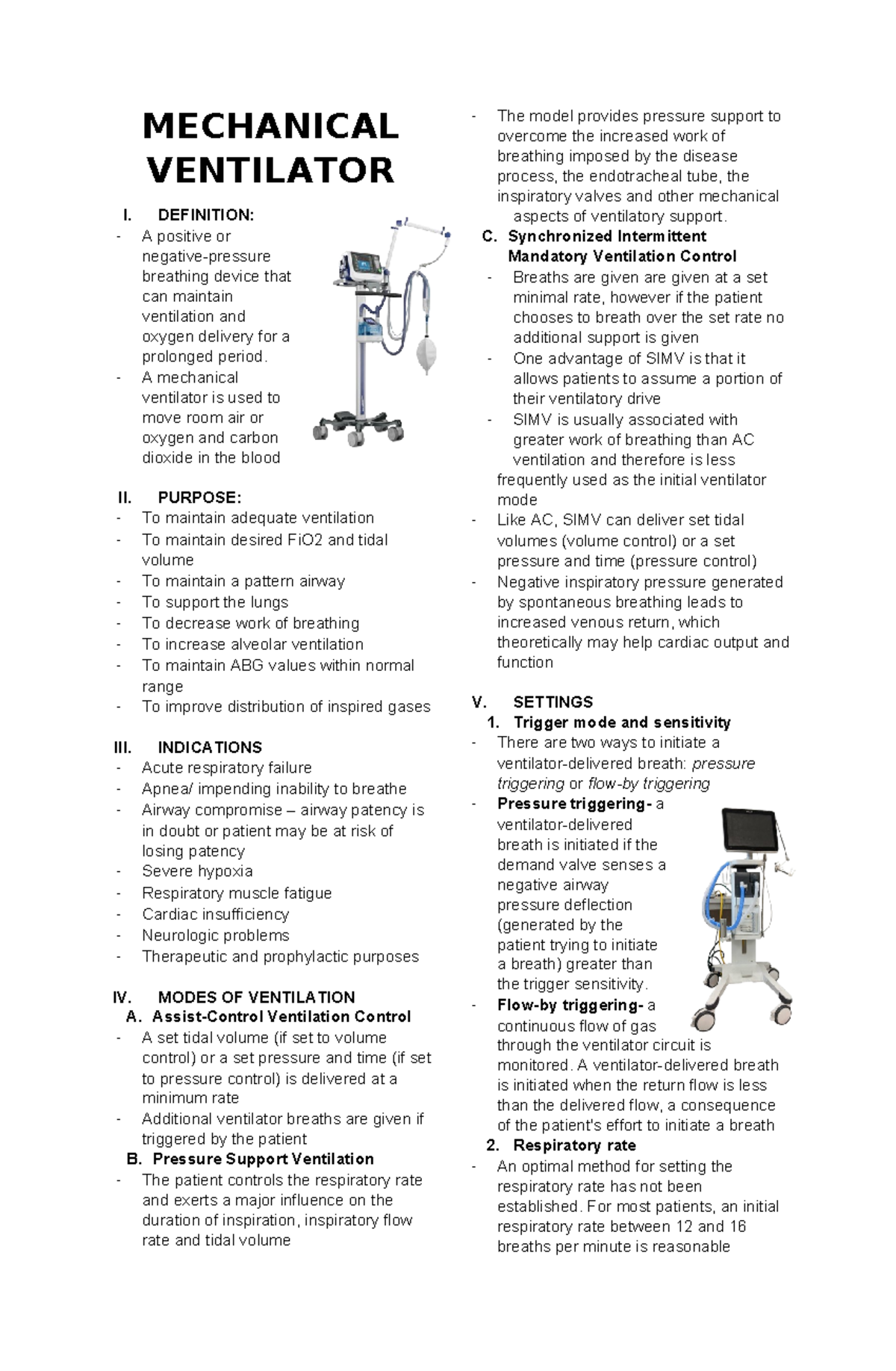 Bergonio, A (MECH VENT) - MECHANICAL VENTILATOR I. DEFINITION: - A ...