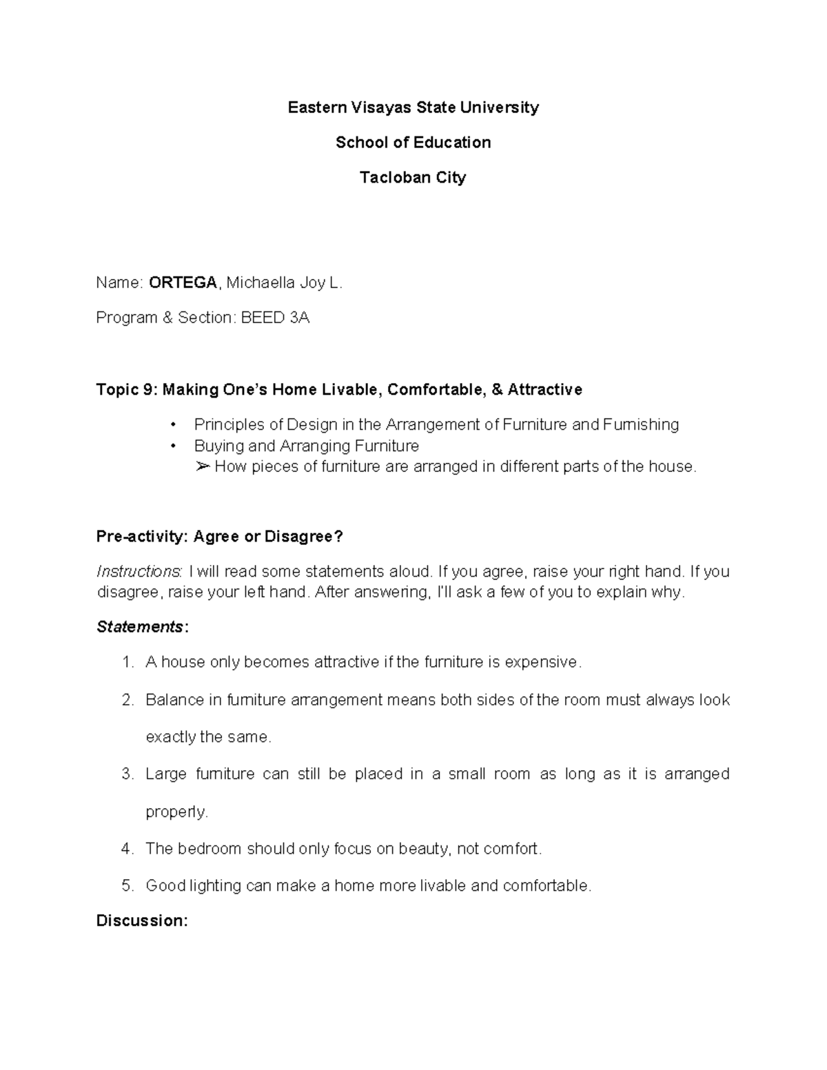 BEED 3A Lesson 9: Principles of Design in Furniture Arrangement - Studocu