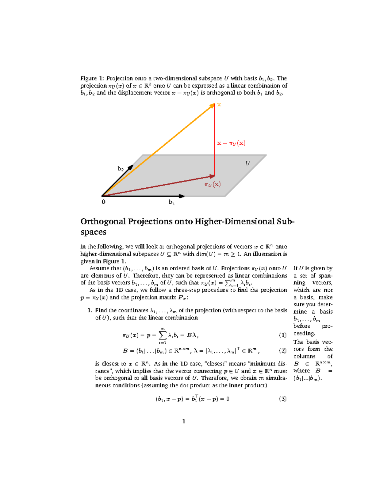 Orthogonal Projections onto Subspaces - Summary (MATH 101) - Studocu