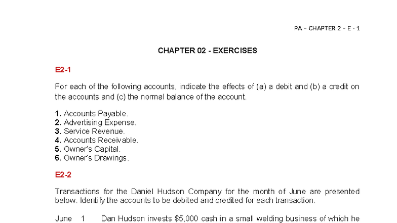 PA CHAPTER 2 EXERCISES: Account Effects & Transactions Analysis - Studocu