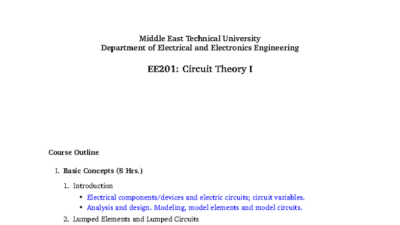 EE201: Circuit Theory I Fall 2020 Course Outline and Syllabus - Studocu