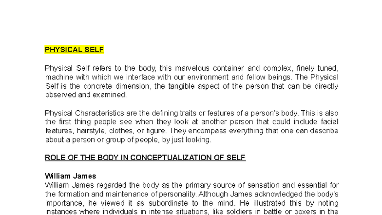 PHYSICAL SELF AND BEAUTY: A COMPREHENSIVE STUDY (UTS) - Studocu