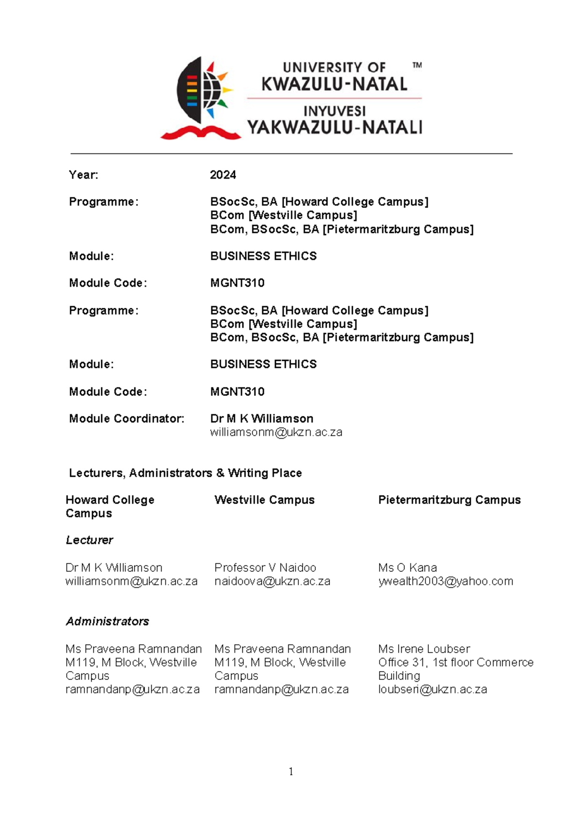 Business Ethics MGNT310 2024 Module Overview and Assignments Guide ...