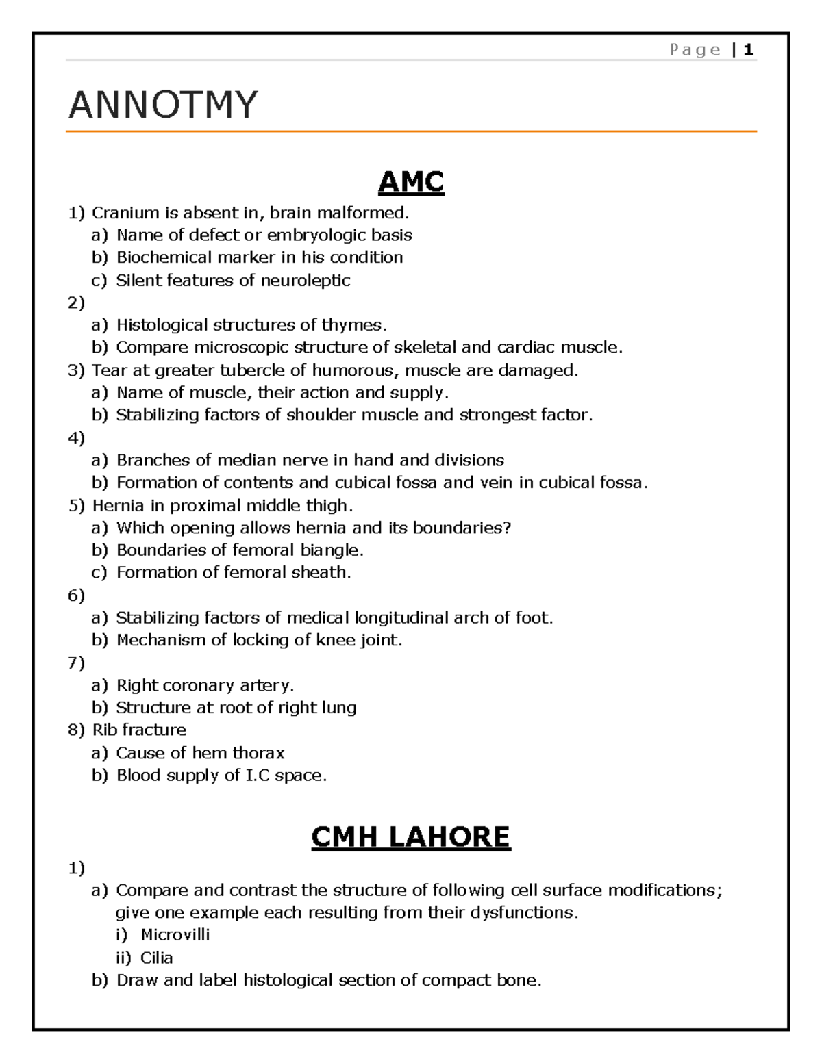 AMC Anatomy Notes: Pathological Conditions & Diagnostic Procedures ...