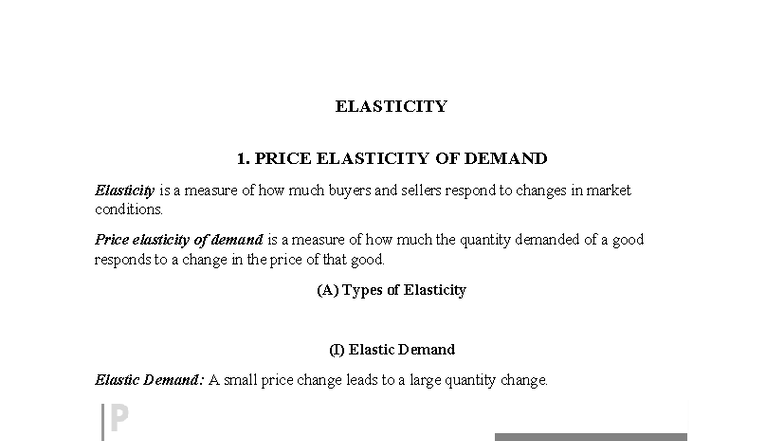 Principles of Economics II: Elasticity Overview and Key Insights - Studocu