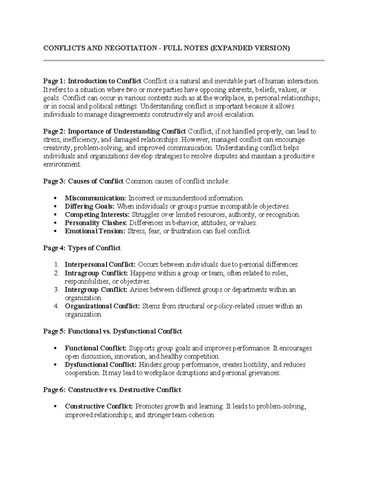 CONFLICTS AND NEGOTIATION FULL NOTES (EXPANDED VERSION) - Studocu