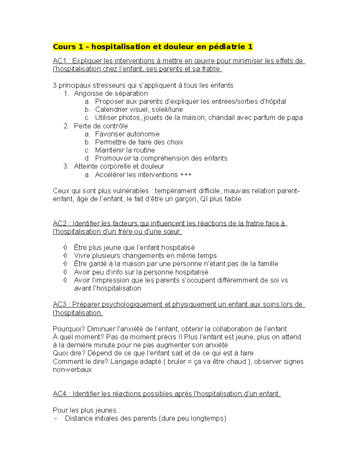 Pratique Infirmière 4 - Apprentissage Clés et Examen 1 en Pédiatrie ...