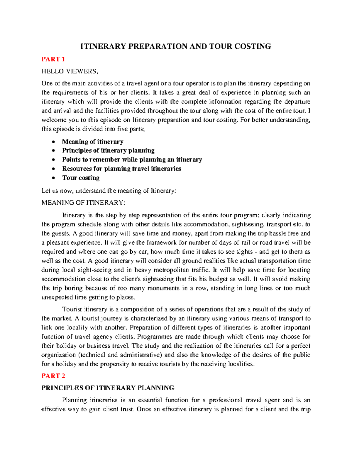 ITINERARY PREPARATION & TOUR COSTING PART 1: A Comprehensive Guide ...