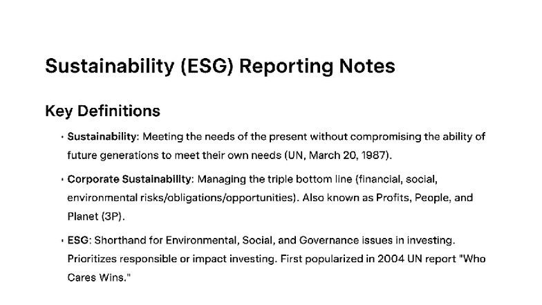 ESG Reporting Notes (ESG CH13): Key Definitions & Concepts - Studocu