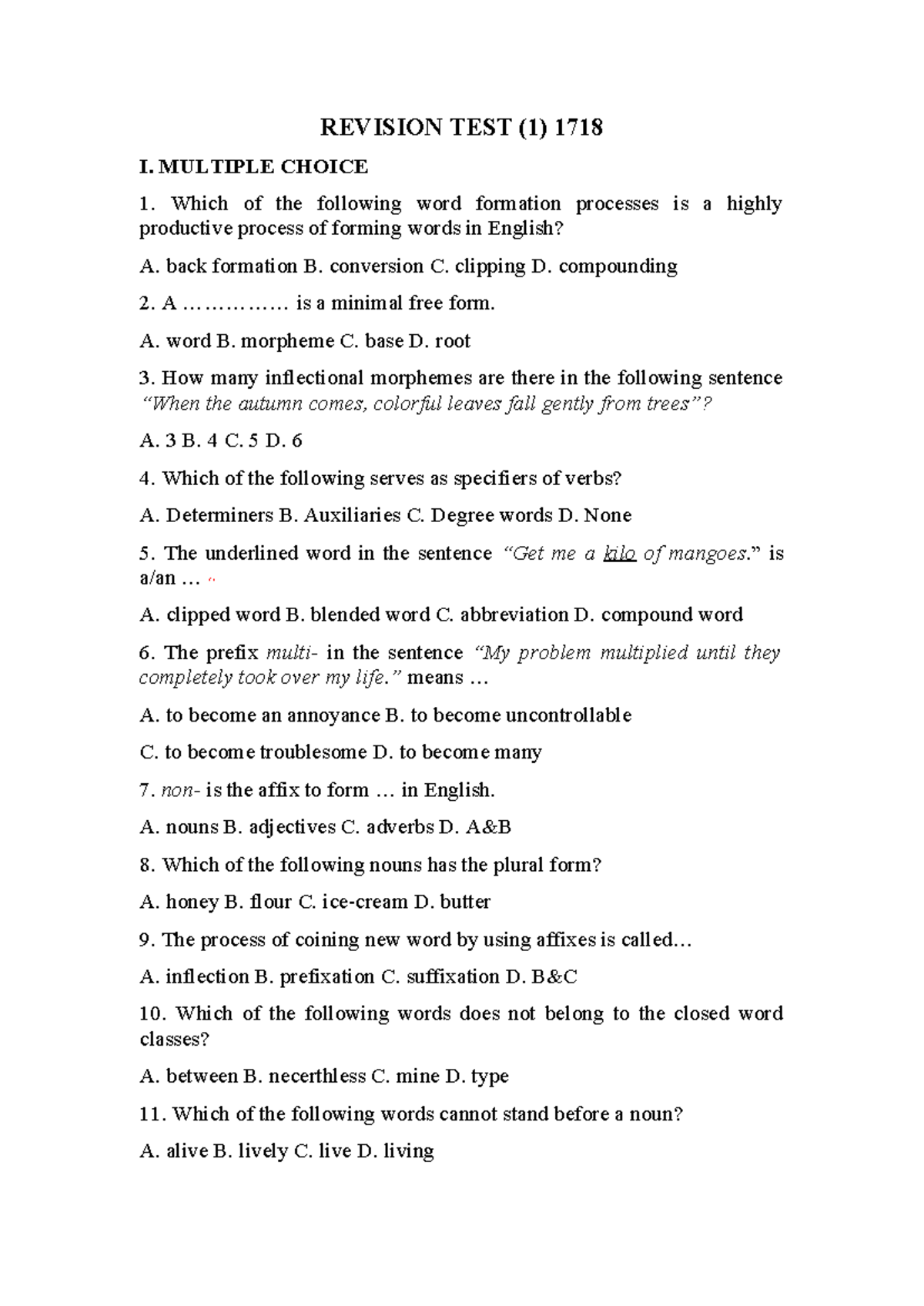 Revision-TEST-np - useful for language learners - REVISION TEST (1 ...