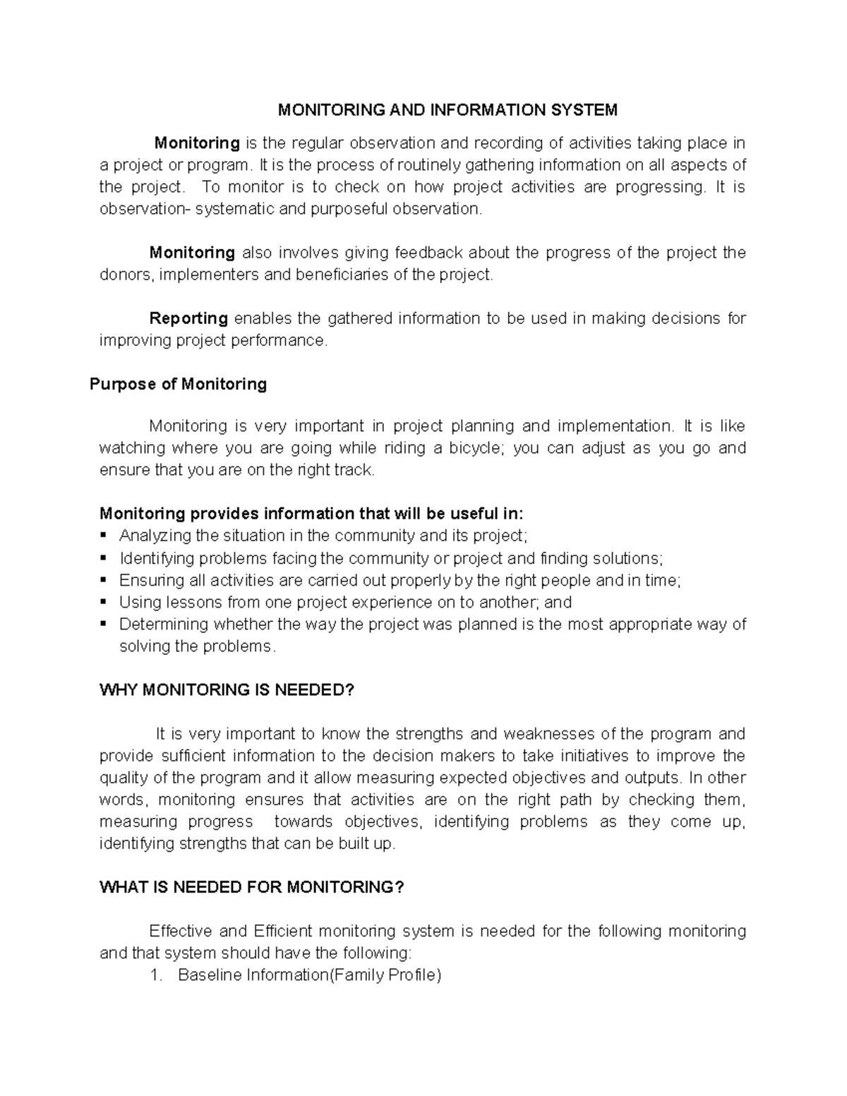 Monitoring AND Information System - MONITORING AND INFORMATION SYSTEM ...