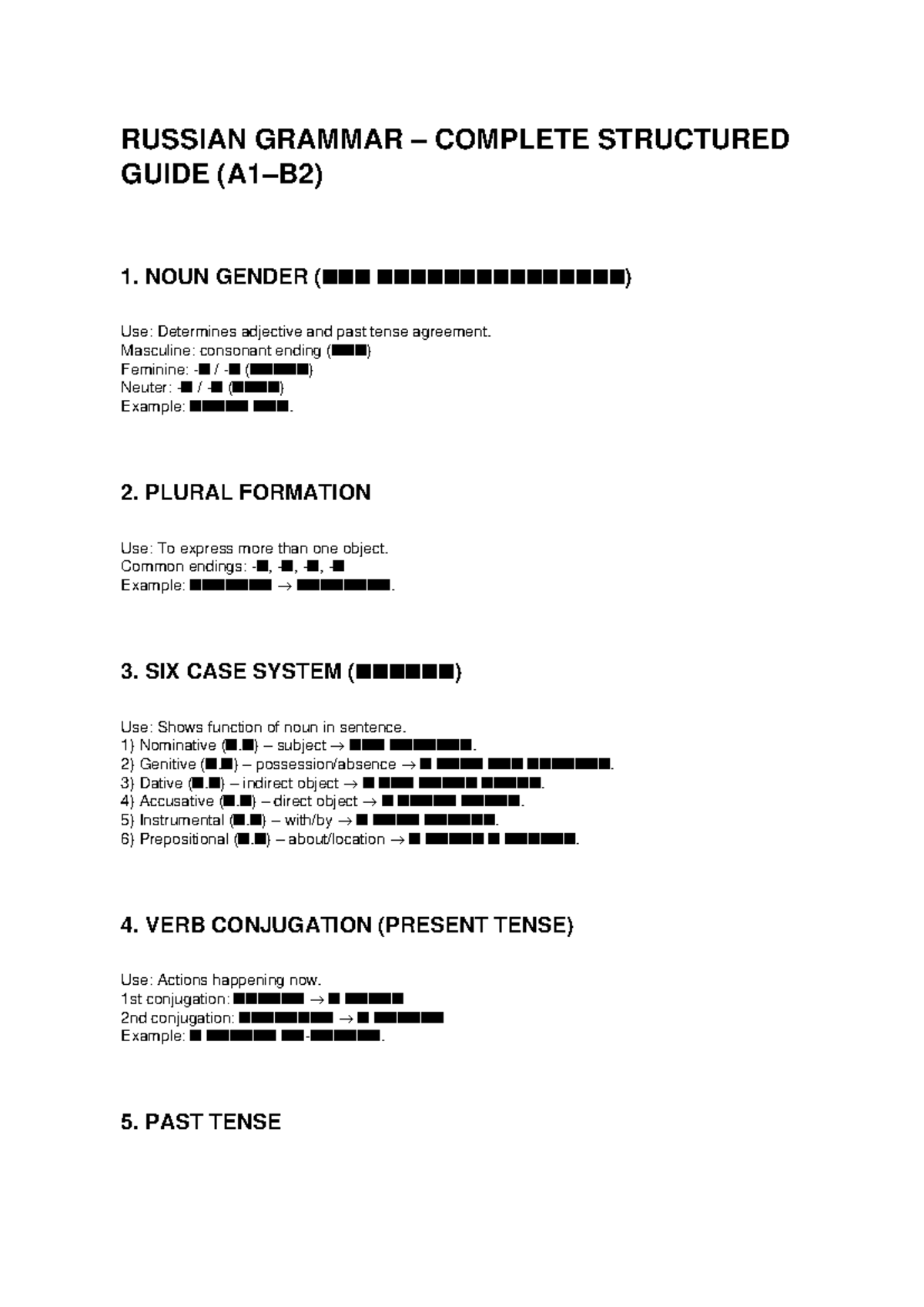 RUSSIAN GRAMMAR STRUCTURED GUIDE: NOUNS, VERBS & CASES - Studocu